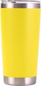 20 oz stainless steel double wall vacuum vasos travel cup tumbler thermal coffee mug cup with lid (yellow)