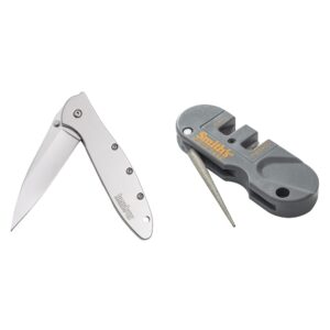 kershaw leek pocket knife (1660) 3-in. sandvik 14c28n blade and stainless steel handle, 3 oz. & smith’s pp1 pocket pal knife sharpener preset carbide & ceramic stone sharpeners