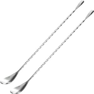 12 inches stainless steel mixing spoons, long handle spiral pattern bar cocktail spoon, bar bartender mixing spoon cocktail stirrers silver 2 pieces