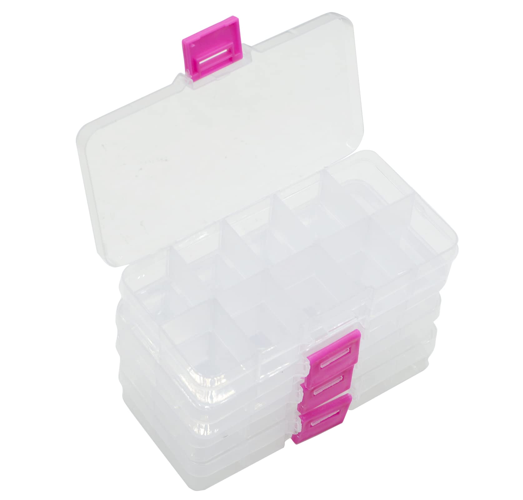 Yansanido 4 Pcs 10 Grids 5 Inch x 2.5 Inch Adjustable Small Removable Plastic Jewelry Organizer Divider Storage Box Jewelry Earring Tool Containers (Clear Pink)