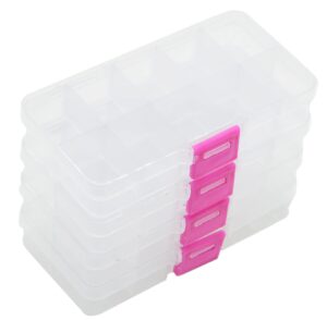 yansanido 4 pcs 10 grids 5 inch x 2.5 inch adjustable small removable plastic jewelry organizer divider storage box jewelry earring tool containers (clear pink)