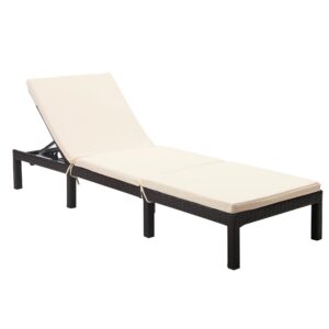 vongarten lounge chairs for outside, outdoor rattan wicker chaise lounge with cushion, adjustable backrest, ideal for pool, patio, deck, cream cushion and brown color wicker