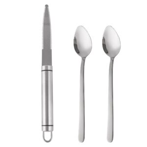 grapefruit knife & grapefruit spoons, grapefruit utensil 3 pieces set, stainless steel serrated edges grapefruit knife and spoon, dishwasher safe & kitchen utensils (silver)