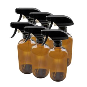 the bottle depot - 6 pack - 16 oz glass spray bottles with black trigger sprayers - clear amber - 28-400 neck finish - boston round bottles - uv rays protection