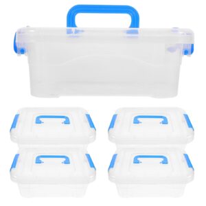 5pcs transparent desktop storage box with handle carrying case for toys arts crafts tools and office supplies