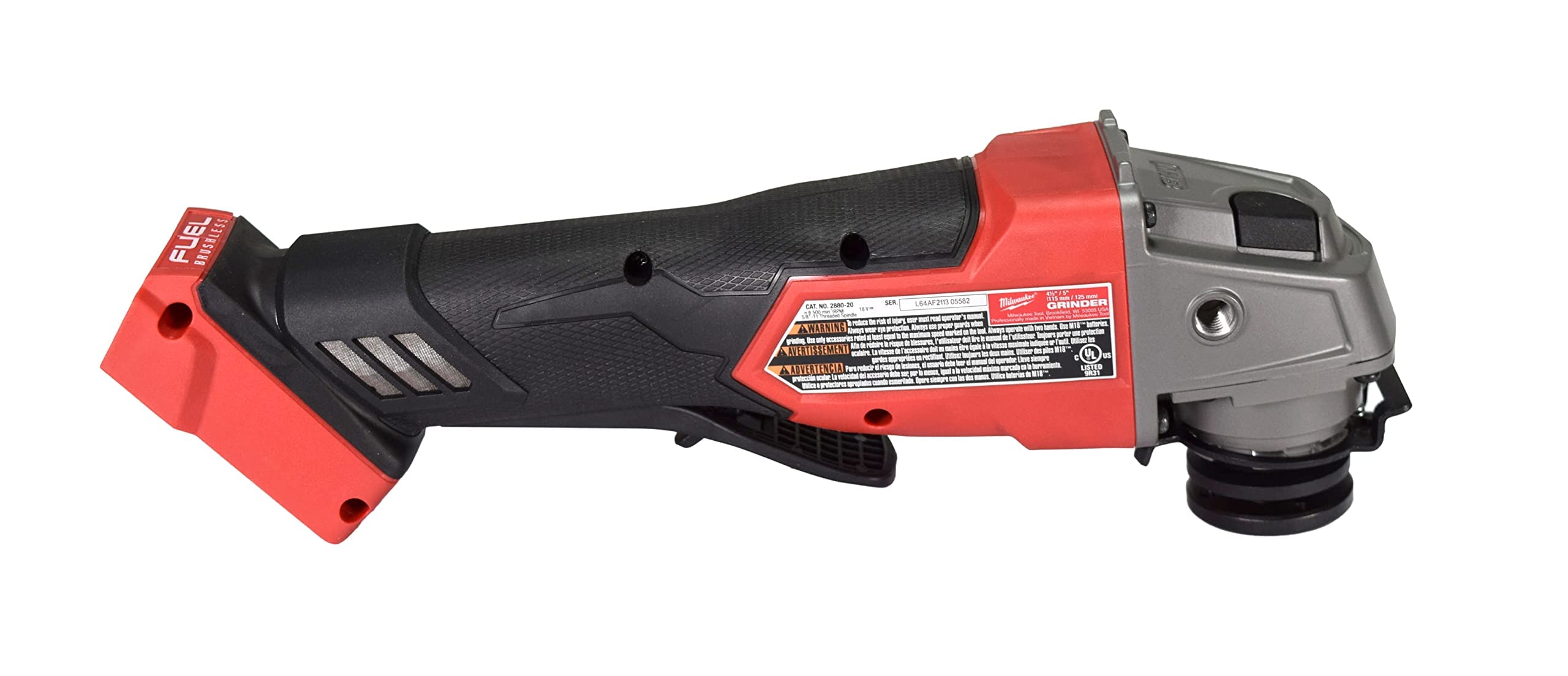 Milwaukee 2880-20 18V Cordless 4.5''/5'' Angle Grinder w/Paddle Switch (Tool Only), (2880-20-NBX)