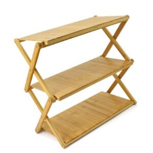 folding storage rack, powerful load bearing large storage space multi layer wooden foldable shelf smooth for outdoor camping (3 layers)