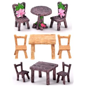 9 pcs miniature table and chairs set fairy garden furniture ornaments kit for dollhouse accessories home micro landscape decoration brown