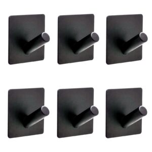 h2mtool adhesive hooks bathroom towel holder - 6 pack black heavy duty wall hanging racks for bathroom decor accessories(black, 6 pack)