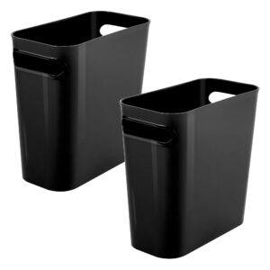 vtopmart 2 pack plastic small trash can, 1.5 gallon/5.7 l office trash can, black trash bin with built-in handle, slim waste basket for bathroom, bedroom, home office, living room, kitchen