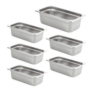 hecmac 6 pack anti-jam hotel pans, 1/3 size 4 inch deep, commercial stainless steel chafing steam table pan, catering storage metal food pan