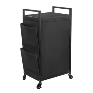 wowlive rolling laundry hamper with lid,large laundry basket organizer with wheels,iron-made 100l laundry sorter with removable bag,tall dirty clothes hamper dorm room storage for bedroom (black)