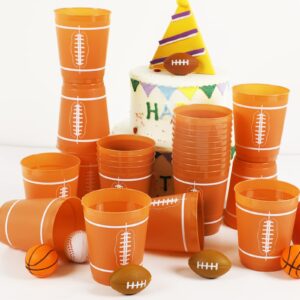 24 Pcs Football Plastic Cups Reusable Football Plastic Tumblers Party Supplies Sports Game Day Reusable Plastic Drinking Cups 12oz Party Decorations for Kids Football Birthday Baby Shower Party Favors