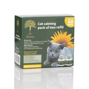 daintry cat calming diffuser with feline pheromones, sunflower scent, stress & anxiety relief for cats, 30-day 2 x 48 ml refills, easy plug-in solution for calming. diffuser not include