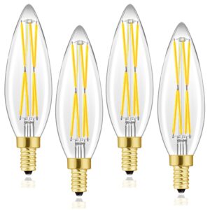 xininsun e12 edison candelabra led bulb,100w equivalent dimmable chandelier light bulbs,8w 4000k daylight white 800lm b10 vintage led filament candle light bulb with decorative,4.85in,4 pack