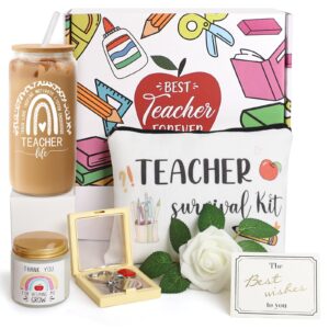 frerdui 6 pcs teacher appreciation gift, thank you teacher gifts, back to school gifts, best teacher gifts for women, christmas gifts for teachers, 18 oz coffee glass candle set gifts for teachers