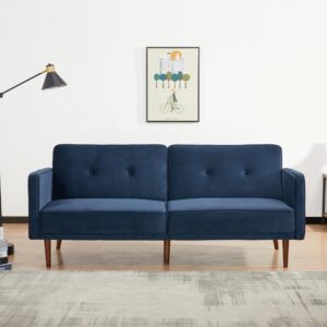 artdeco home convertible sofa with 3 level of adjustability, 76" w mid-century style soft 100% polyester fabric sofa bed for living room (velvet blue)