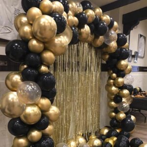 INFLORAL New Year Party Black Gold and Gold Confetti Balloon Garland Arch Kit Latex Balloons for Father's Day Birthday Party Bridal Shower Wedding and Baby Shower Graduation Party Decorations