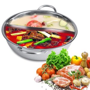 stainless steel hot pot with divider, thick nonstick hot pot, two flavor soup pot with hollown handle, induction cooker, gas frunace and log fire usable(29cm)