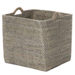 loma rectangular rattan storage basket with handles - large - black-wash - coastal-inspired handwoven rattan basket for home organization & décor