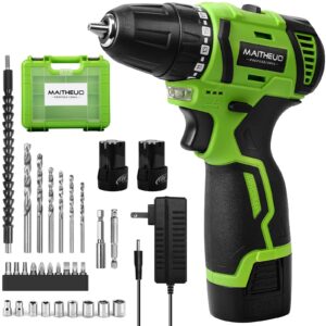 18v cordless drill, maitheuo brushless power drill with 2pcs battery and charger, 3/8”keyless chuck, 2 variable speed, 20+1 torque setting electric drill, power tools kit for man/women home use