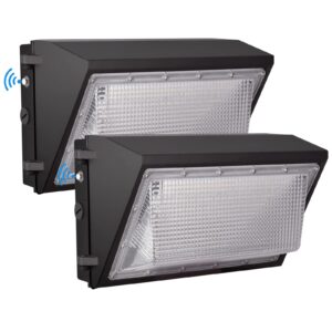 led wall pack light with dusk to dawn photocell,80w 10500lm 5000k daylight wall pack, ac100-277v input,500w hps/hid equivalent, waterproof commercial security lighting for warehouses, garage, 2 pack