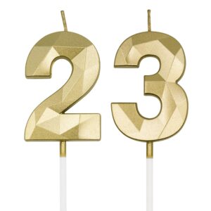 23rd & 32nd birthday candles for cake, gold number 23 32 3d diamond shaped candle birthday decorations party supplies for women or men