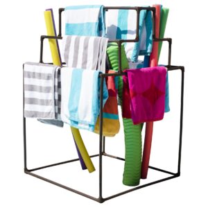 essentially yours pyramid towel rack 10 bar - dry wet towels, organize fresh towels - 36" l x 36" w x 56" h poolside towel storage organizer, (35.5" w x 35.5" l x 55" h), brown style 744125