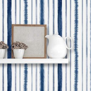 timeet blue and white wallpaper line peel and stick wallpaper 17.3 "x 78.7" geometric stripe contact paper self adhesive removable wallpaper for bedroom living room decor