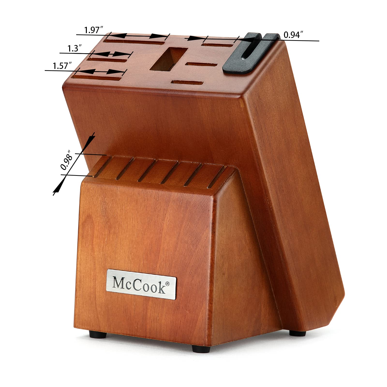 McCook Knife Block w built-in sharpener Wood Kitchen Knife Block Holder without Knives Countertop Butcher Block Knife Holder and Organizer with 13 Slots for Easy Kitchen Knife Storage