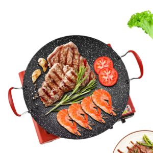 moumouten korean grilling pan, korean bbq grill seasoned cast iron griddle pan non-stick grill, 8 in 1 dual anti scalding handles cast iron skillets, indoor or outdoor grilling (non electric)(30cm)