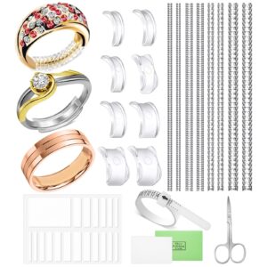 38 pcs ring sizer adjuster for loose rings with ring size measuring tool, plug-in invisible ring guards silicone tightener eva foam ring size adjuster set with polishing cloth