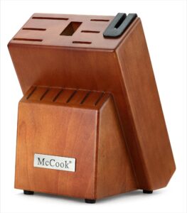 mccook knife block w built-in sharpener wood kitchen knife block holder without knives countertop butcher block knife holder and organizer with 13 slots for easy kitchen knife storage