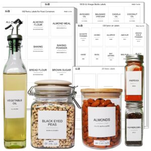 403 pcs kitchen pantry labels for food containers, 3 sizes preprinted minimalist waterproof pantry labels, with oil & vinegar bottle labels, spice jars labels, expiry labels and blank labels