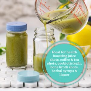 Juice Shot Containers, Glass, Clear, 2oz, Colored Lids & Silicone Grip Bands, Beverage Storage, Juicing, Ginger & Turmeric Bottles