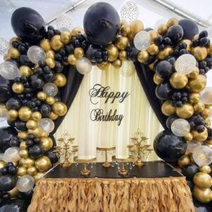 INFLORAL New Year Party Black Gold and Gold Confetti Balloon Garland Arch Kit Latex Balloons for Father's Day Birthday Party Bridal Shower Wedding and Baby Shower Graduation Party Decorations