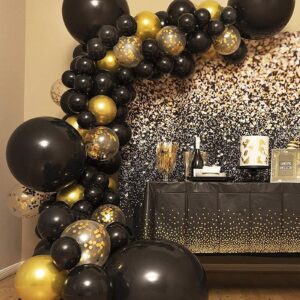 INFLORAL New Year Party Black Gold and Gold Confetti Balloon Garland Arch Kit Latex Balloons for Father's Day Birthday Party Bridal Shower Wedding and Baby Shower Graduation Party Decorations