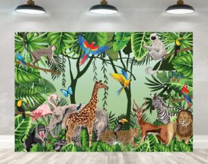 ticuenicoa 5×3ft jungle backdrop safari animals tropical boy birthday baby shower birthday party wild one banner decoration supplies favors gifts forest woodland background photobooth prop