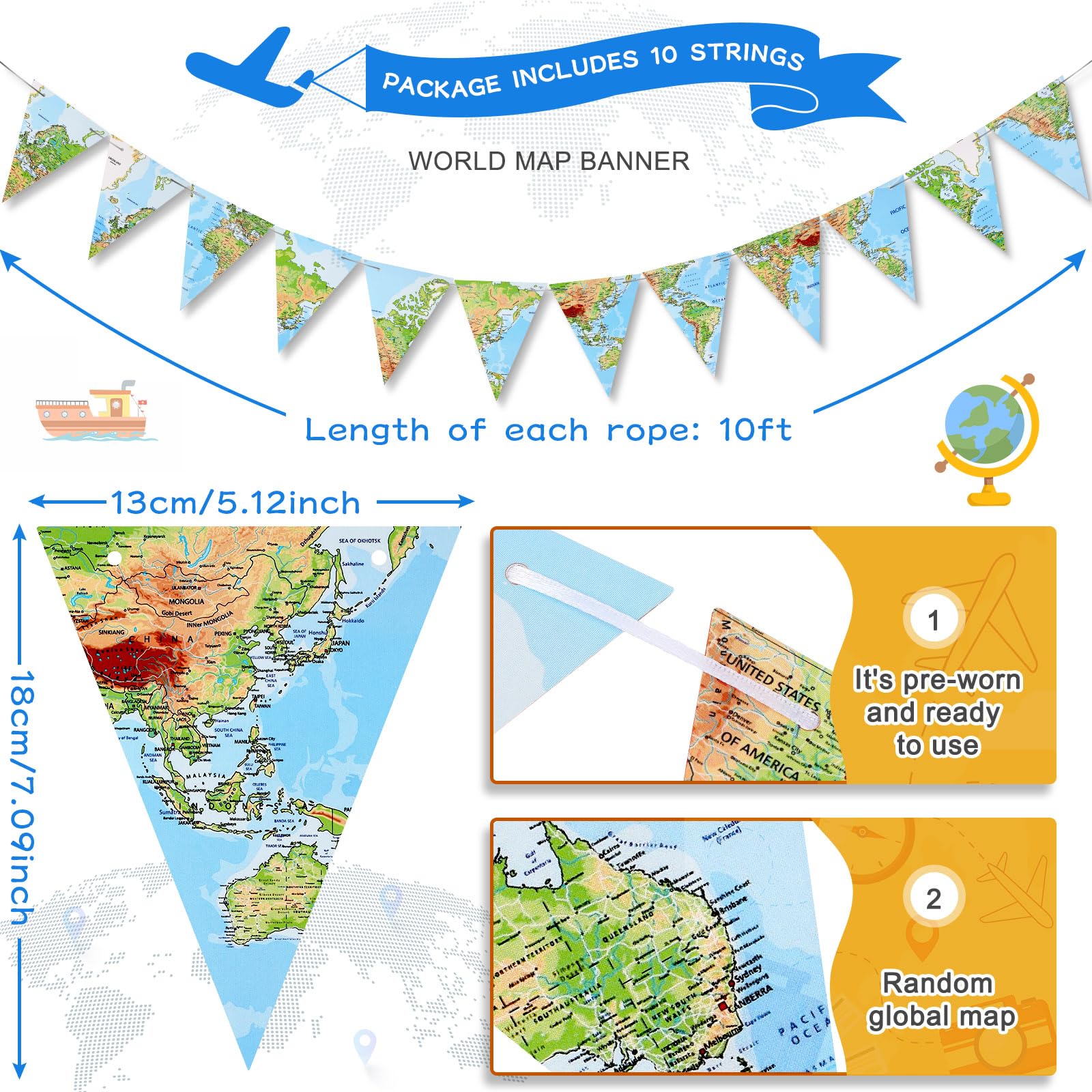 Gueevin 100 ft 120 Pieces Travel Themed Decorations Bon Voyage Map Banner Around The World Decorations for Retirement Going Away Farewell Baby Shower Birthday Graduation Career Change Party Supplies