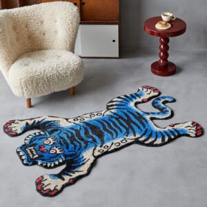 5x3.3ft tibetan tiger area rug tufted high pile xlarge indoor machine washable carpet with nonslip tpr backing - bedroom, bathroom, living & dining room home décor