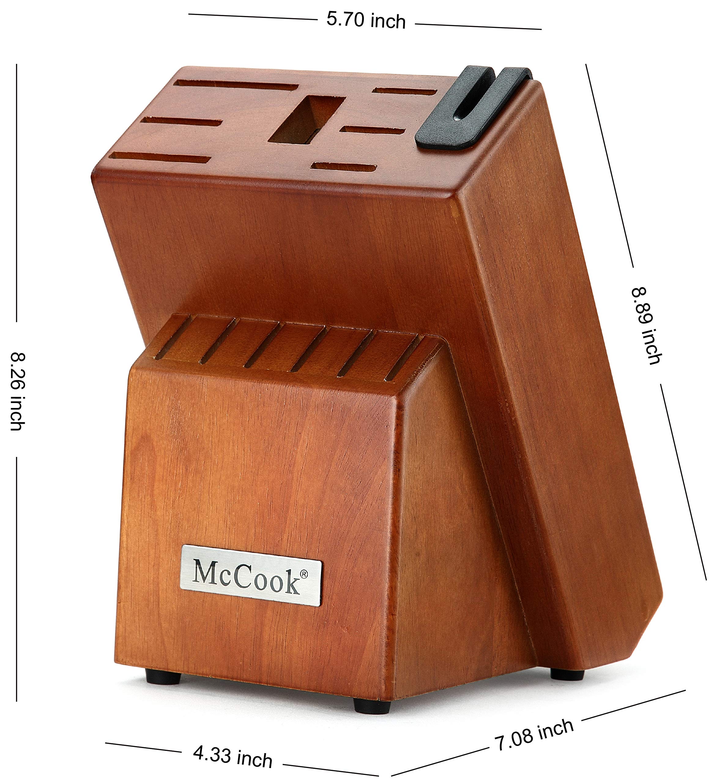 McCook Knife Block w built-in sharpener Wood Kitchen Knife Block Holder without Knives Countertop Butcher Block Knife Holder and Organizer with 13 Slots for Easy Kitchen Knife Storage