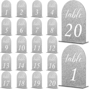 geetery 20 pcs bling table numbers 1-20, acrylic wedding table number with stands, 5 x 7 inch table number holders, glitter table sign numbers for wedding reception, event, party (silver)