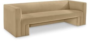 meridian furniture 665camel-s henson collection modern | contemporary velvet upholstered sofa with soft camel velvet, solid wood frame, 89.5" w x 34.5" d x 28" h, camel