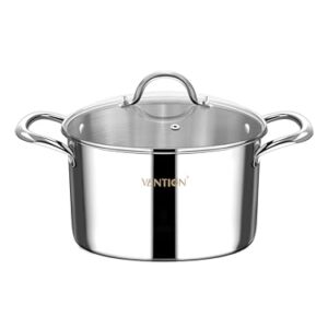 VENTION 3-Ply Stainless Steel Pot, Soup Pot with Lid, 4.6 Quart Cooking Pot