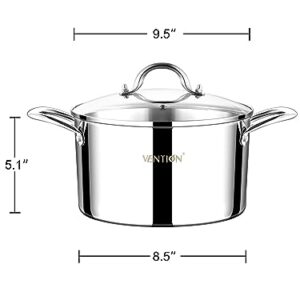 VENTION 3-Ply Stainless Steel Pot, Soup Pot with Lid, 4.6 Quart Cooking Pot