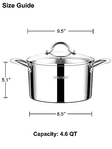 VENTION 3-Ply Stainless Steel Pot, Soup Pot with Lid, 4.6 Quart Cooking Pot