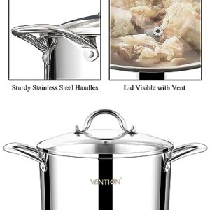 VENTION 3-Ply Stainless Steel Pot, Soup Pot with Lid, 4.6 Quart Cooking Pot