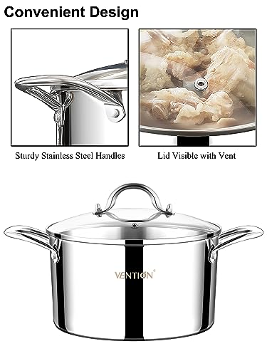 VENTION 3-Ply Stainless Steel Pot, Soup Pot with Lid, 4.6 Quart Cooking Pot