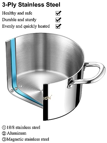 VENTION 3-Ply Stainless Steel Pot, Soup Pot with Lid, 4.6 Quart Cooking Pot