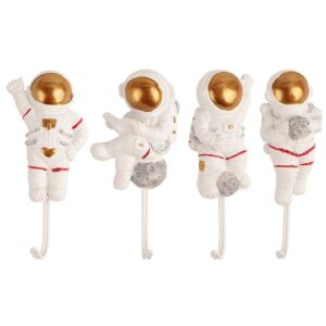 gofidin 4 pcs creative astronaut model hooks cartoon planet kitchen strong glue hanger nail-free door behind key holder bathroom accessories wall hook